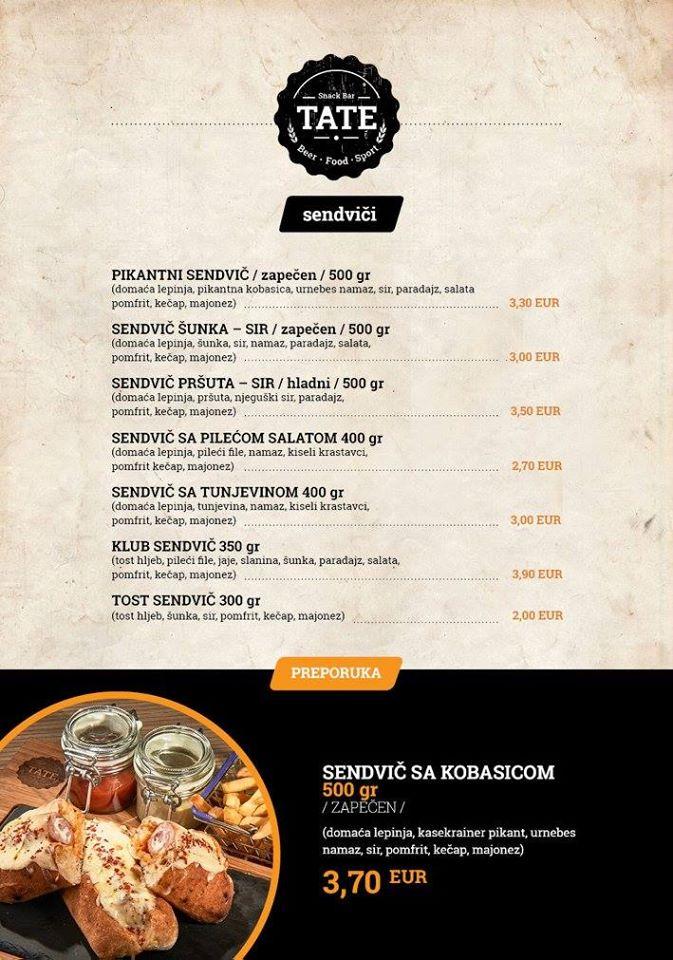 Carta del restaurante Tate Caffe, Budva