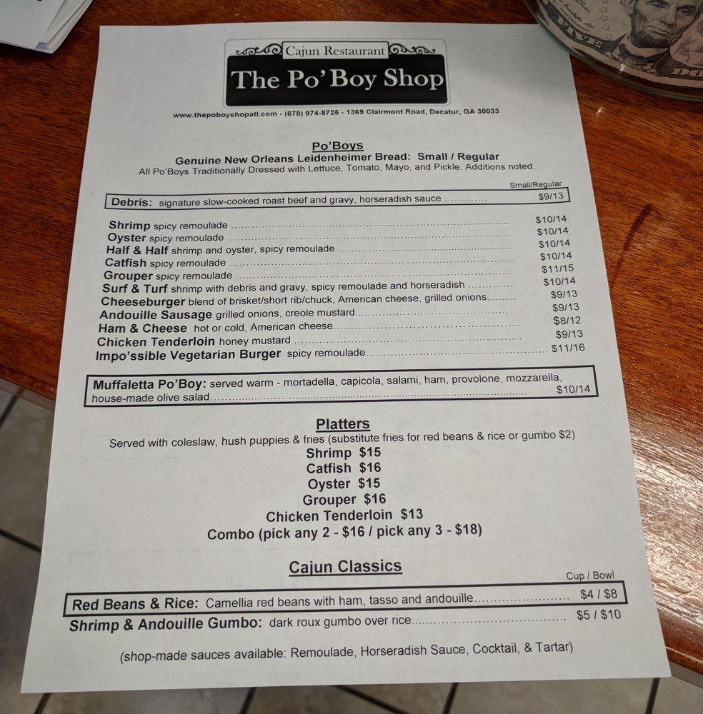 Menu at The Po'Boy Shop & Basement Bar, Decatur