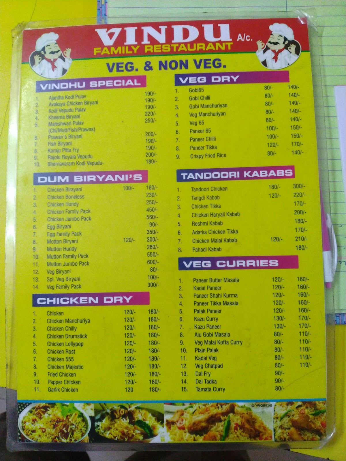 Menu at Vindu Family Restaurent, Hyderabad, FCVP+976