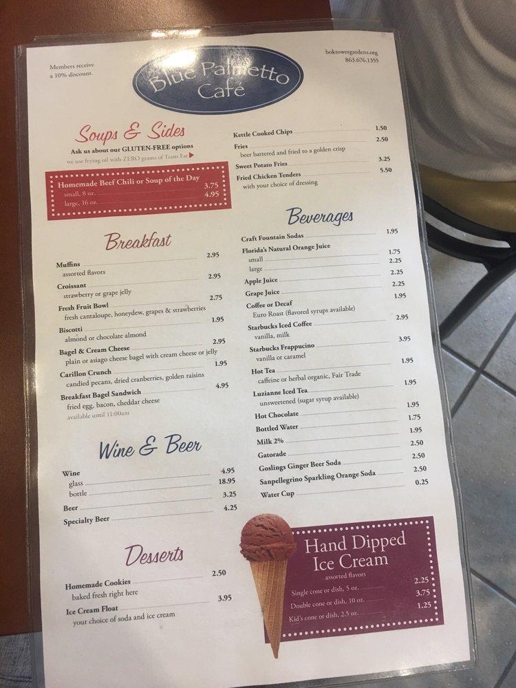 Menu at Blue Palmetto Cafe, Lake Wales, Tower Blvd