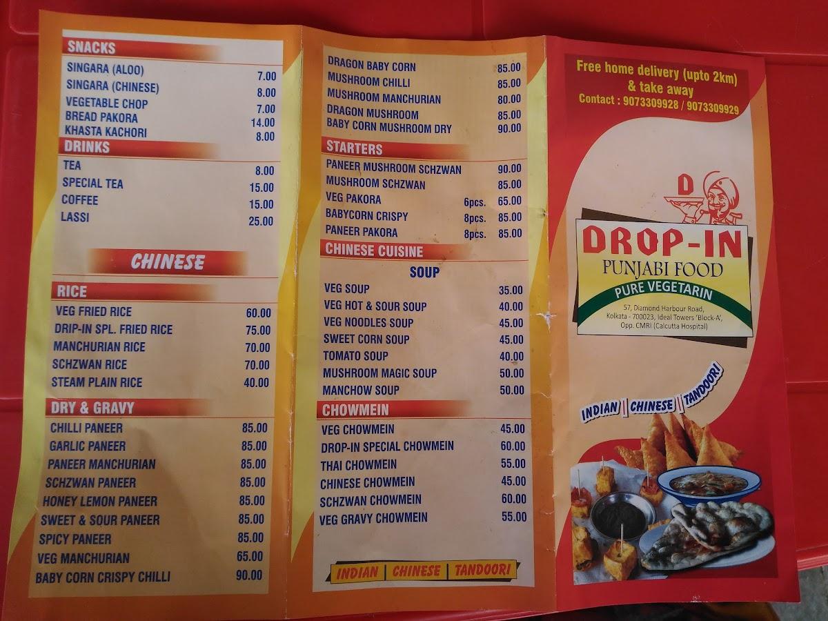 Menu at Drop In (Vegetarian punjabi food), Kolkata