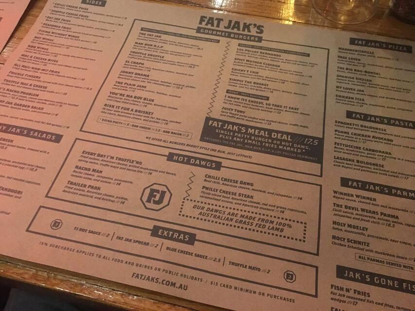 Menu at Fat Jak's - St Kilda pub & bar, Saint Kilda