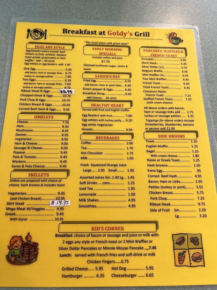 Menu at Goldy's Grill cafe, Park Ridge
