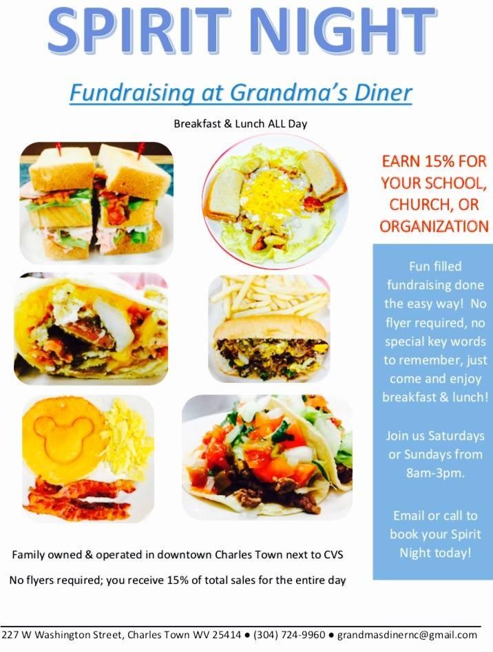 Menu at Grandma's Diner restaurant, Charles Town
