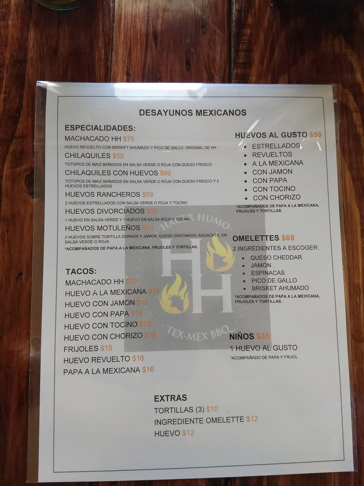 Carta de HACER HUMO BBQ, Nuevo Laredo