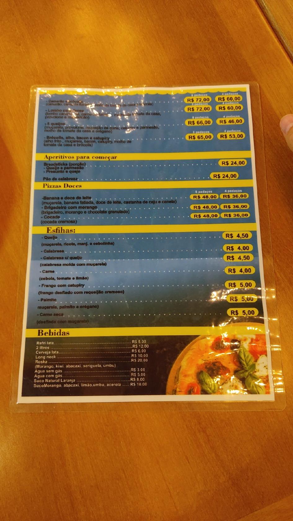 Menu at Lacerda’s Forneria restaurant, Brazil