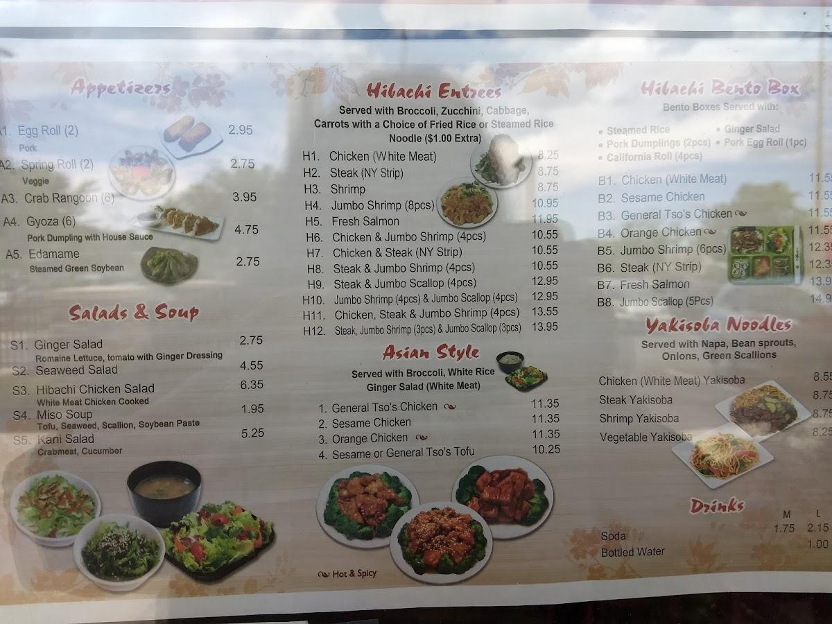 Menu at Mizuki Japan restaurant, Wilmington