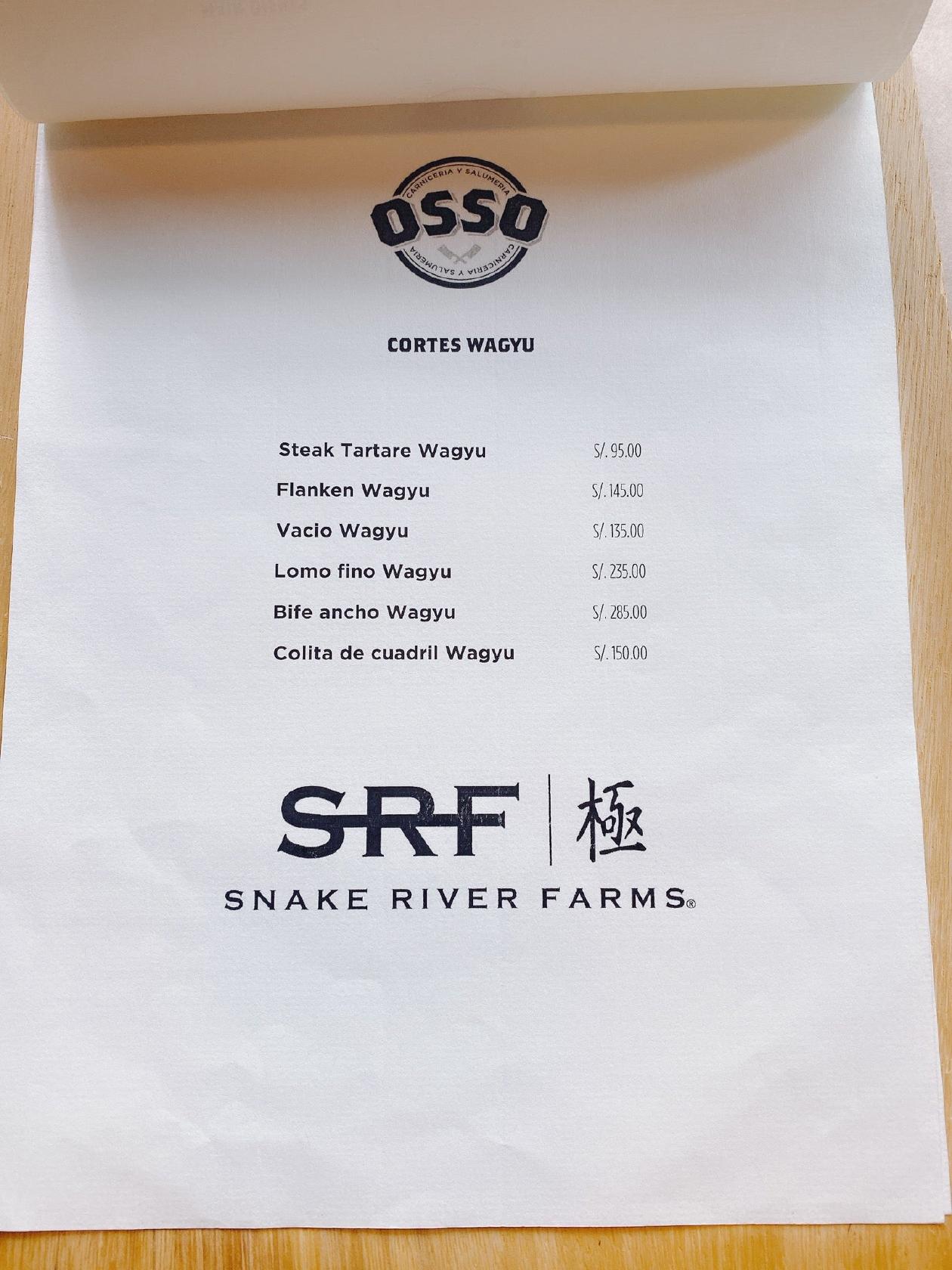Menu at OSSO San Isidro restaurant, San Isidro
