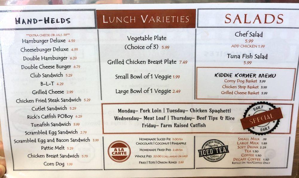 Menu at Sue N' Carol's Kitchen restaurant, Texarkana, 938 N State Line Ave