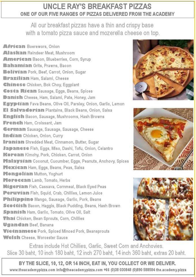 Menu at Uncle Ray's at The Academy pizzeria, Phla, 99/58 Moo 6