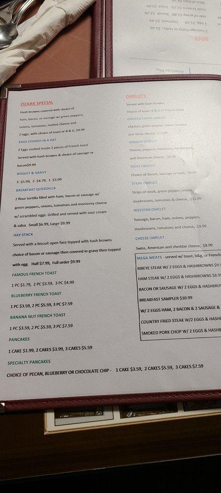 Menu at Bonnie Cafe, Osage Beach