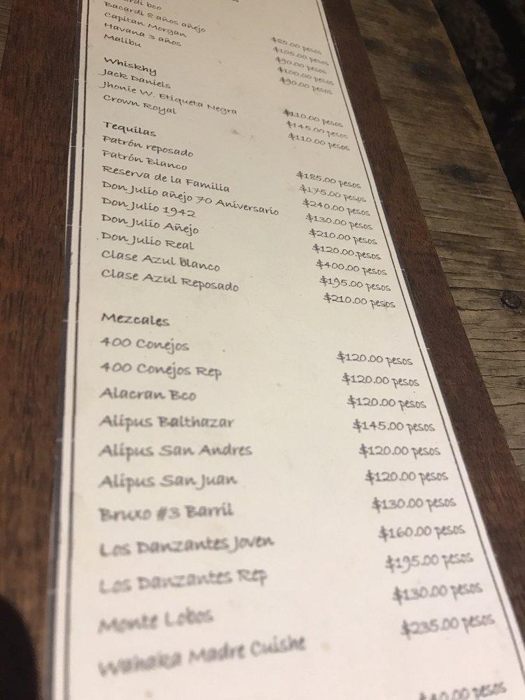 Menu at Los Tres Gallos restaurant, Cabo San Lucas, Leona Vicario esquina