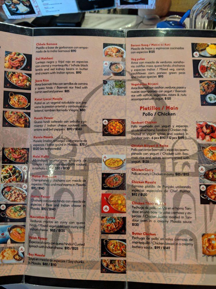 Menu at Punjabi Indian Cuisine restaurant, Tijuana, C-6