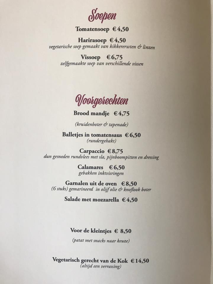 Menu at First We Eat!, Rotterdam