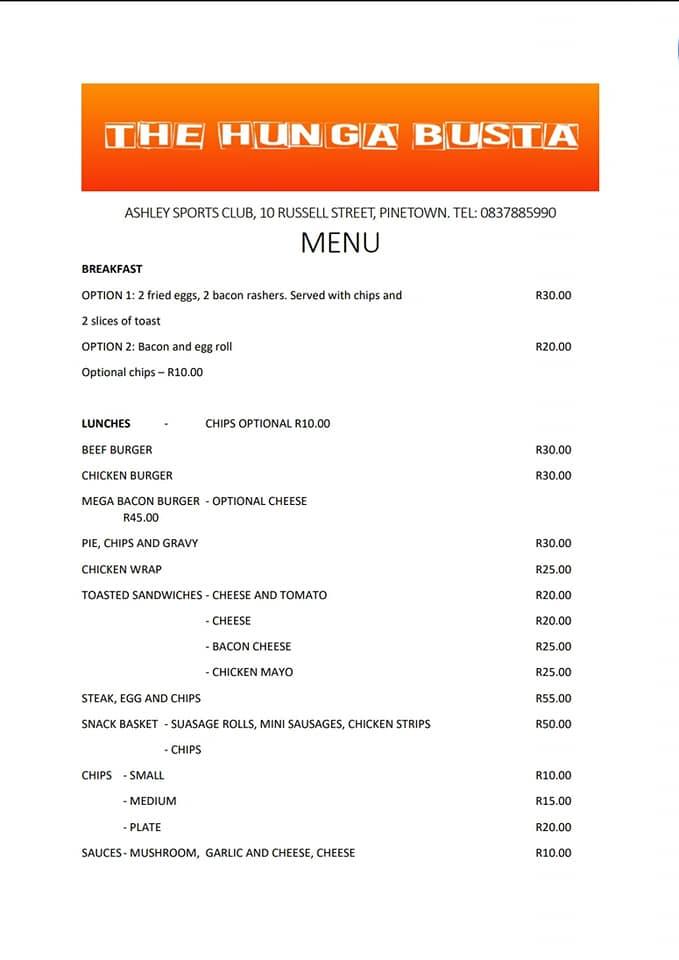 Menu at HUNGA BUSTA restaurant, Pinetown