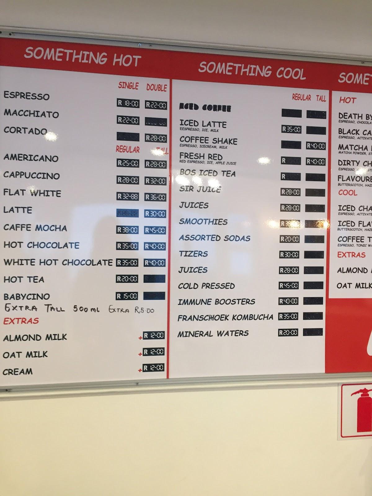 Menu at Illy Café restaurant, Cape Town, 47 Stadler Rd