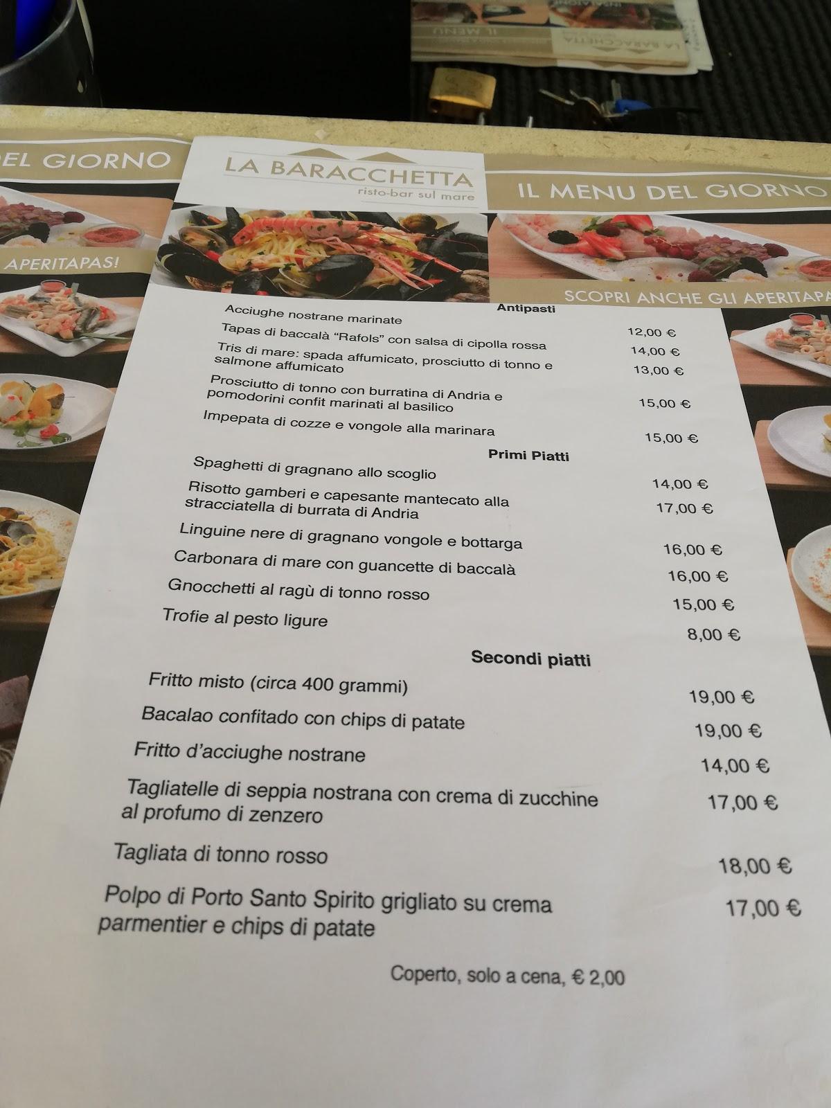 Menu at La Baracchetta Noli, Noli