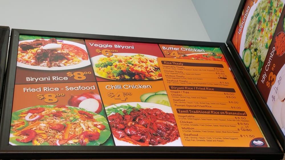 Menu at Poorani Vilaas restaurant, Toronto