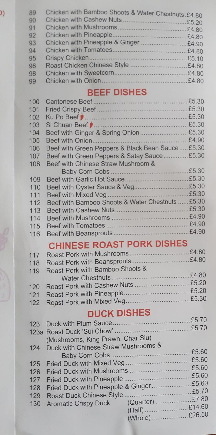 Menu at Red Sun Cantonese Take Away fast food, Llansamlet