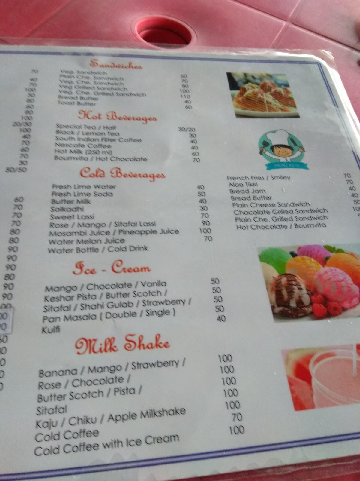 Menu at Sai Resort Pure Veg, India