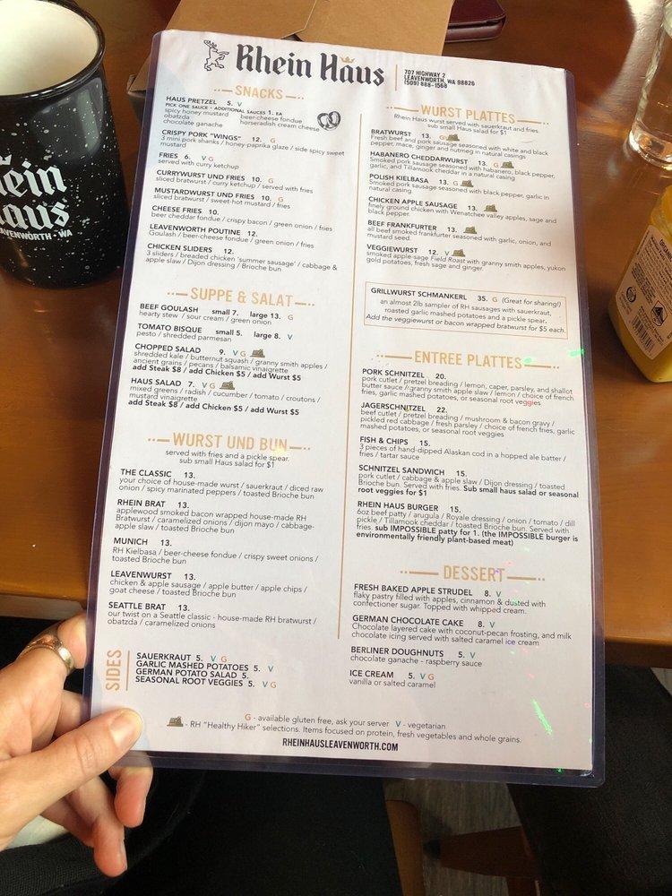 Menu at Rhein Haus Leavenworth pub & bar, Leavenworth