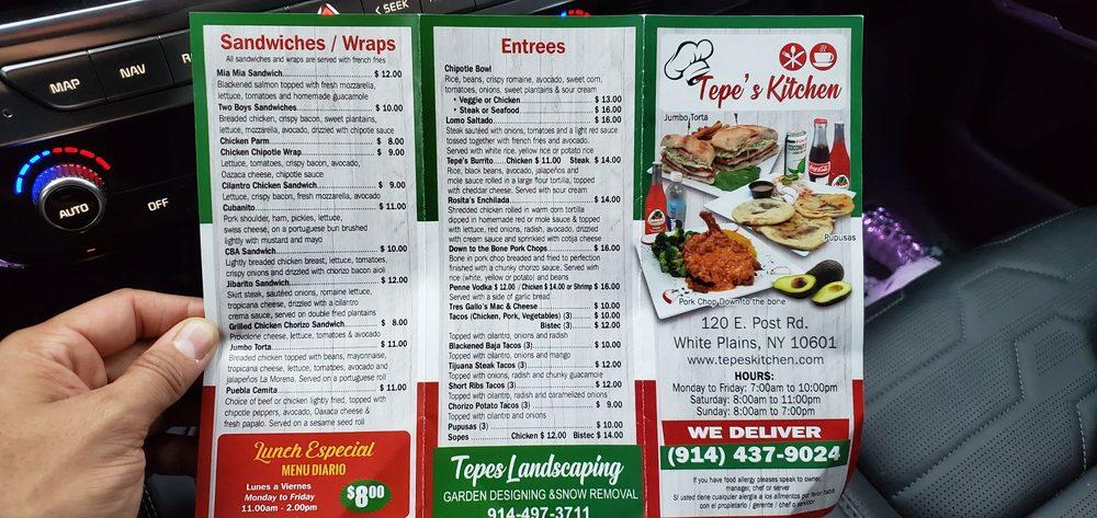 Menu at Tepe’s Kitchen restaurant, White Plains
