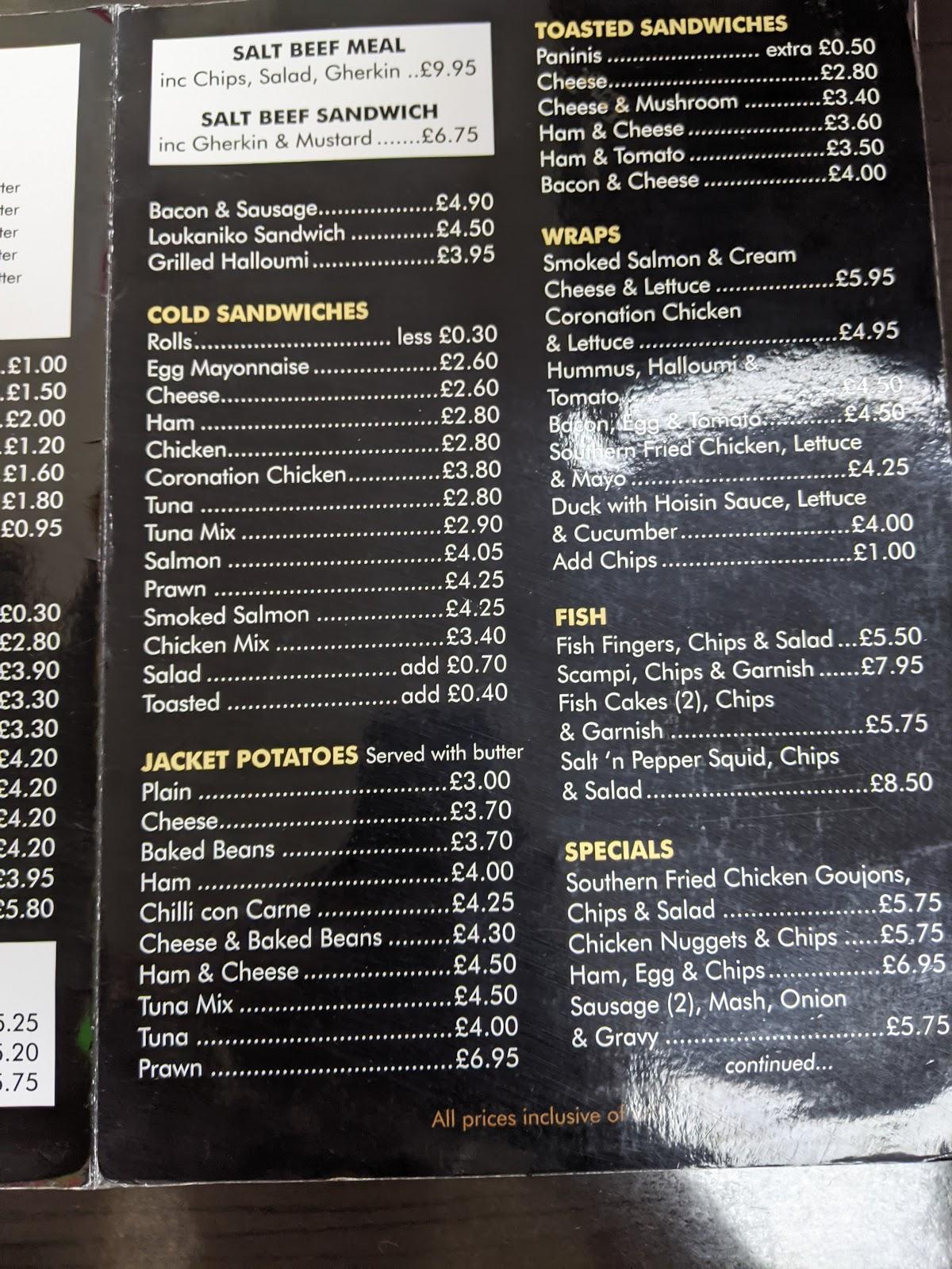 Menu at Café @ No.4 cafe, Ilford