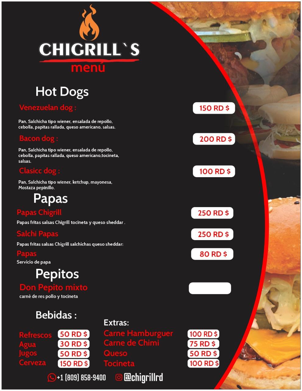 Menu at Chigrill's restaurant, Santo Domingo