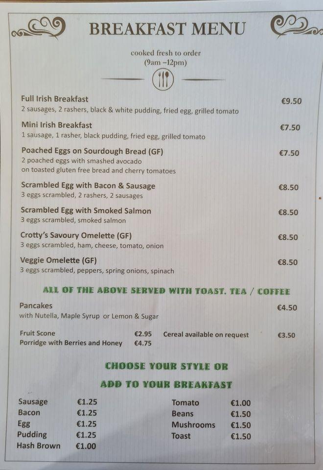 Menu at Crottys Pub, Kilrush
