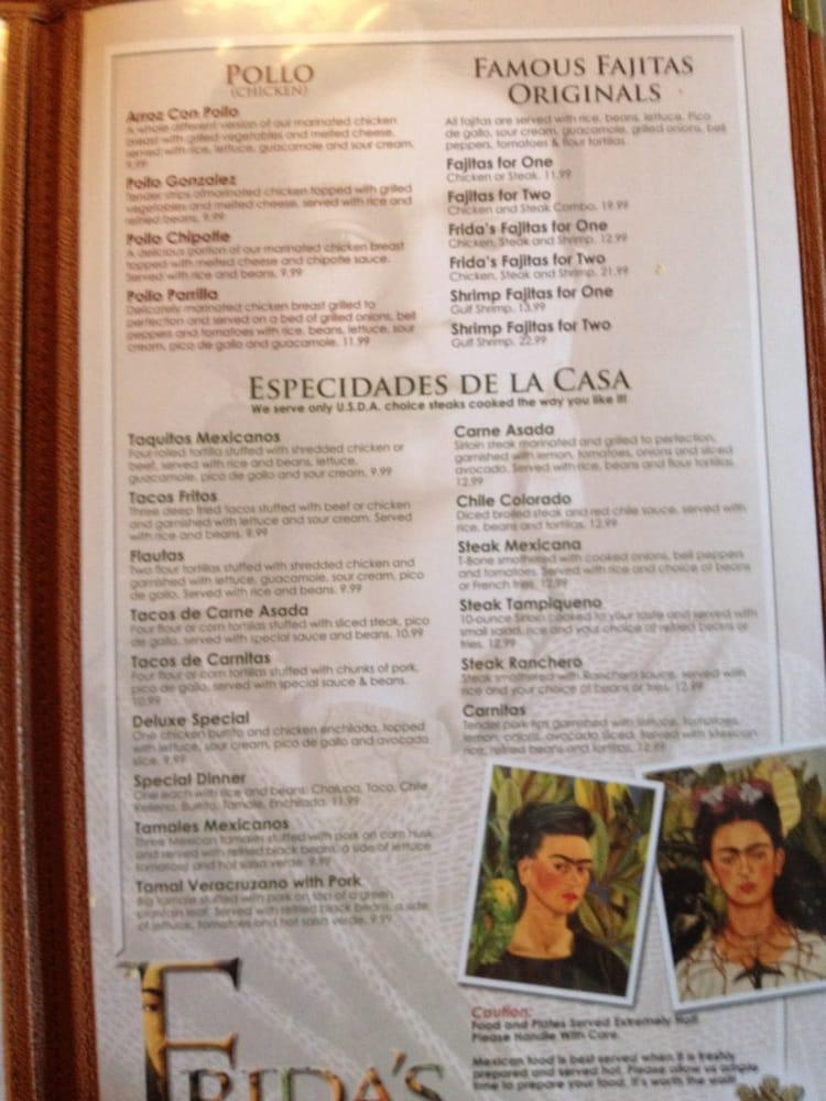 Menu at Frida's Restaurante Mexicano, Memphis