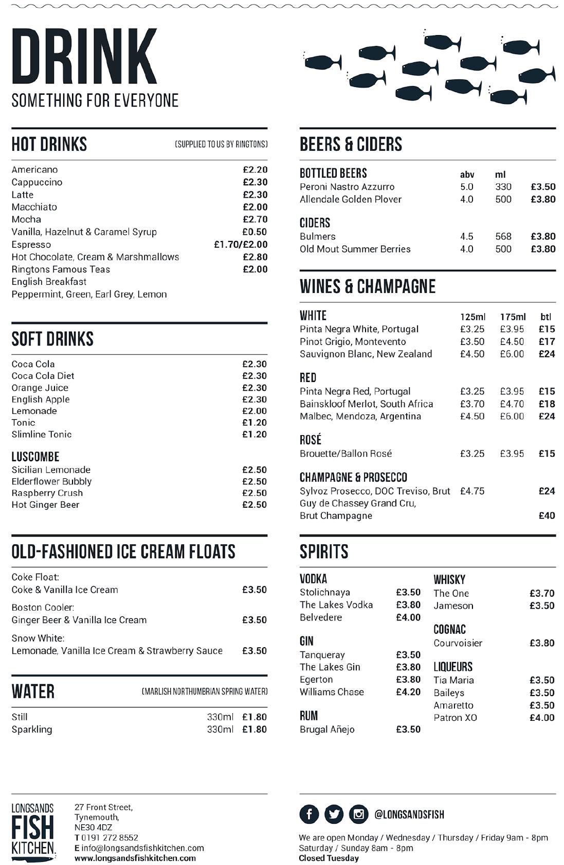 Menu at Longsands Fish Kitchen restaurant, Tynemouth