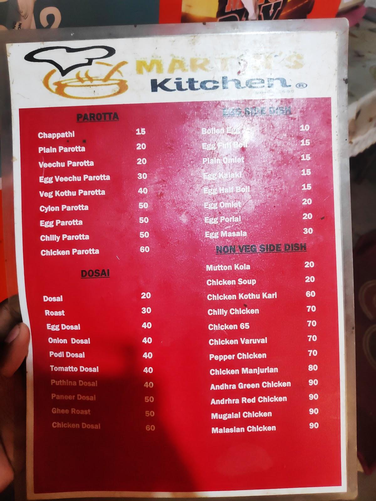 Menu at Martin's Kitchen, Coimbatore, XXWP+FR7