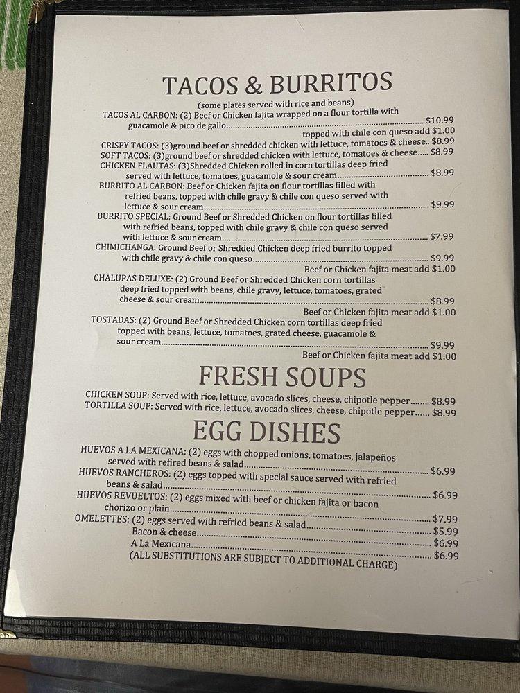Menu at Mesquite Mexican Grill restaurant, Sealy