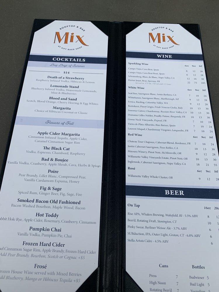 Menu at Mix Rooftop & Bar at Sift, Groton