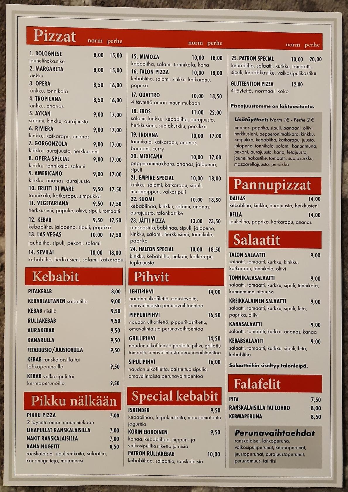 Menu at Ravintola sulo kausala restaurant, Kausala