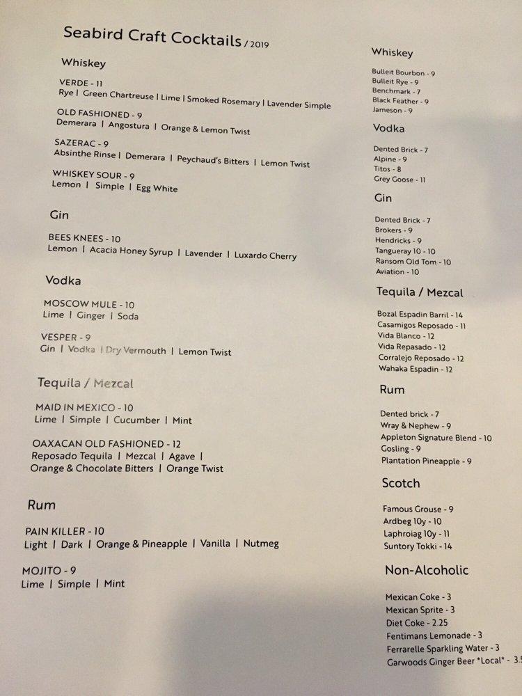 Menu at Seabird pub & bar, Draper
