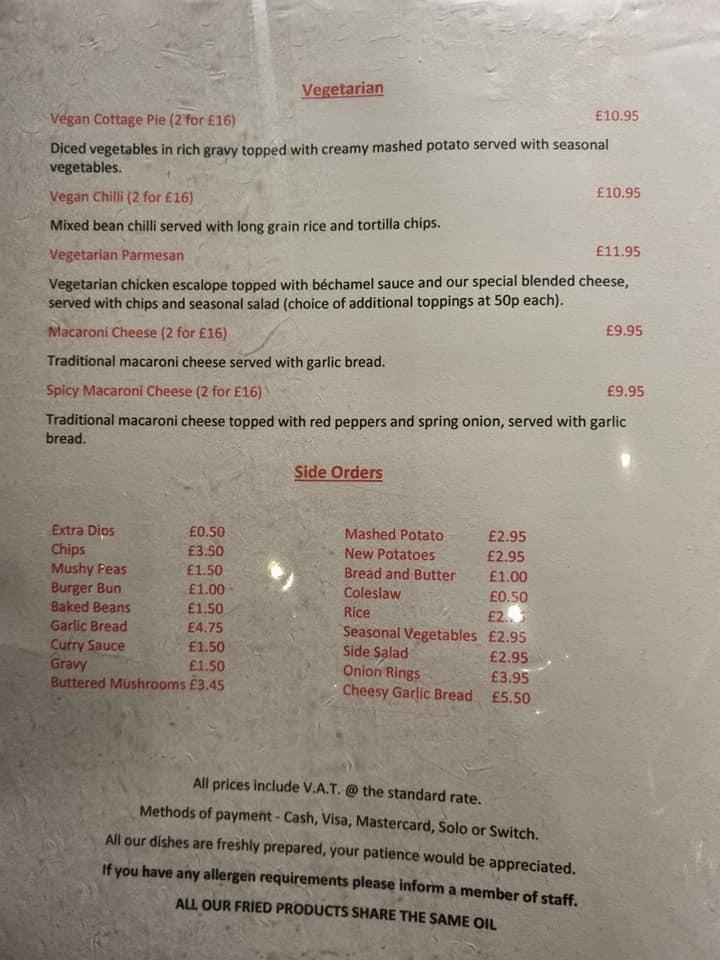 Menu at The Ship Inn pub & bar, Saltburn-by-the-Sea, Saltburn Rd