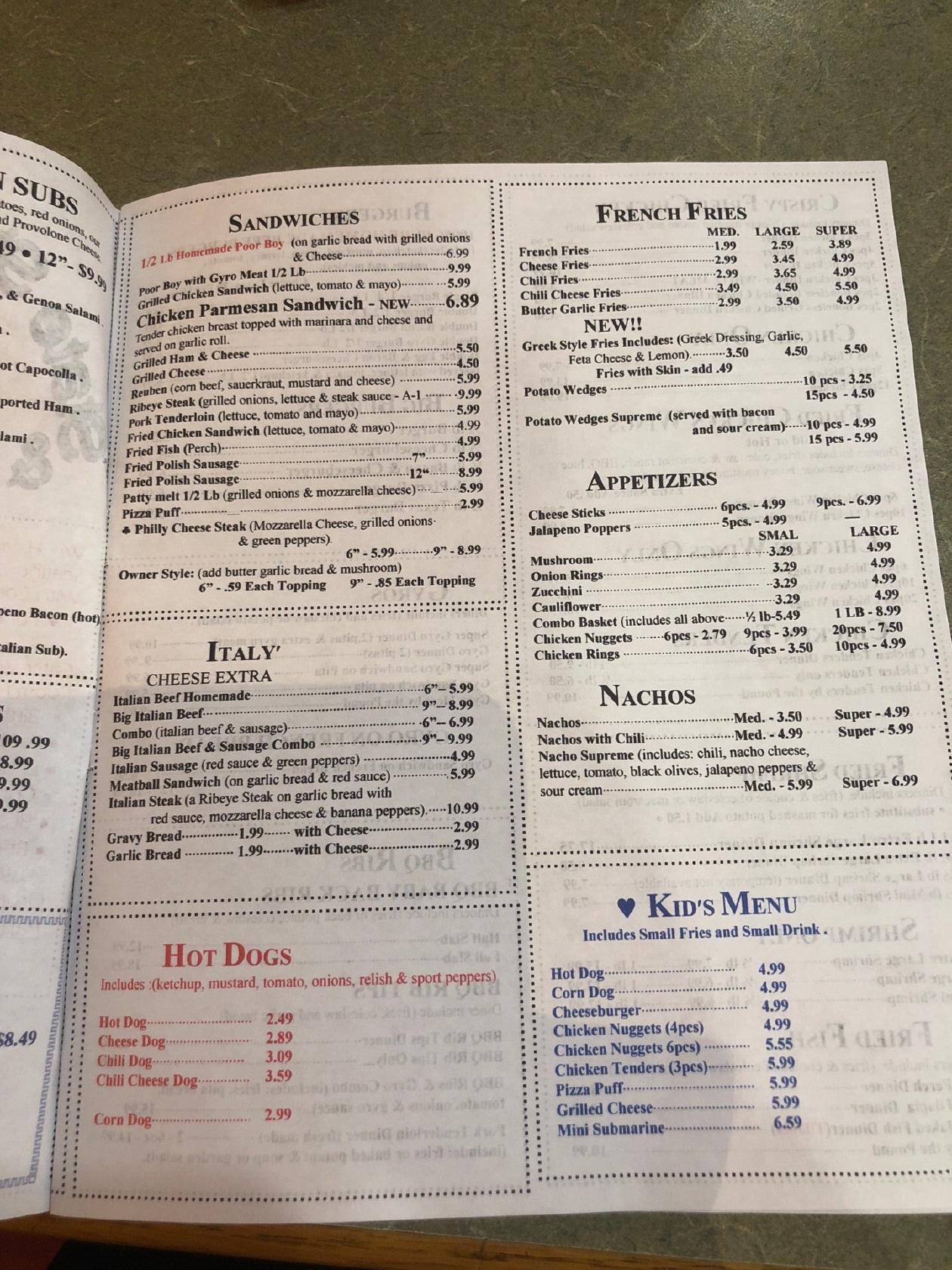 Menu at State Street Restaurant & Italian Pizza, Lockport