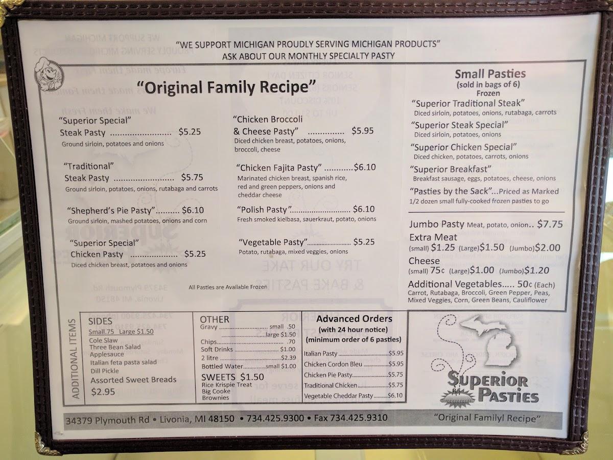 Menu at Superior Pasties desserts, Livonia