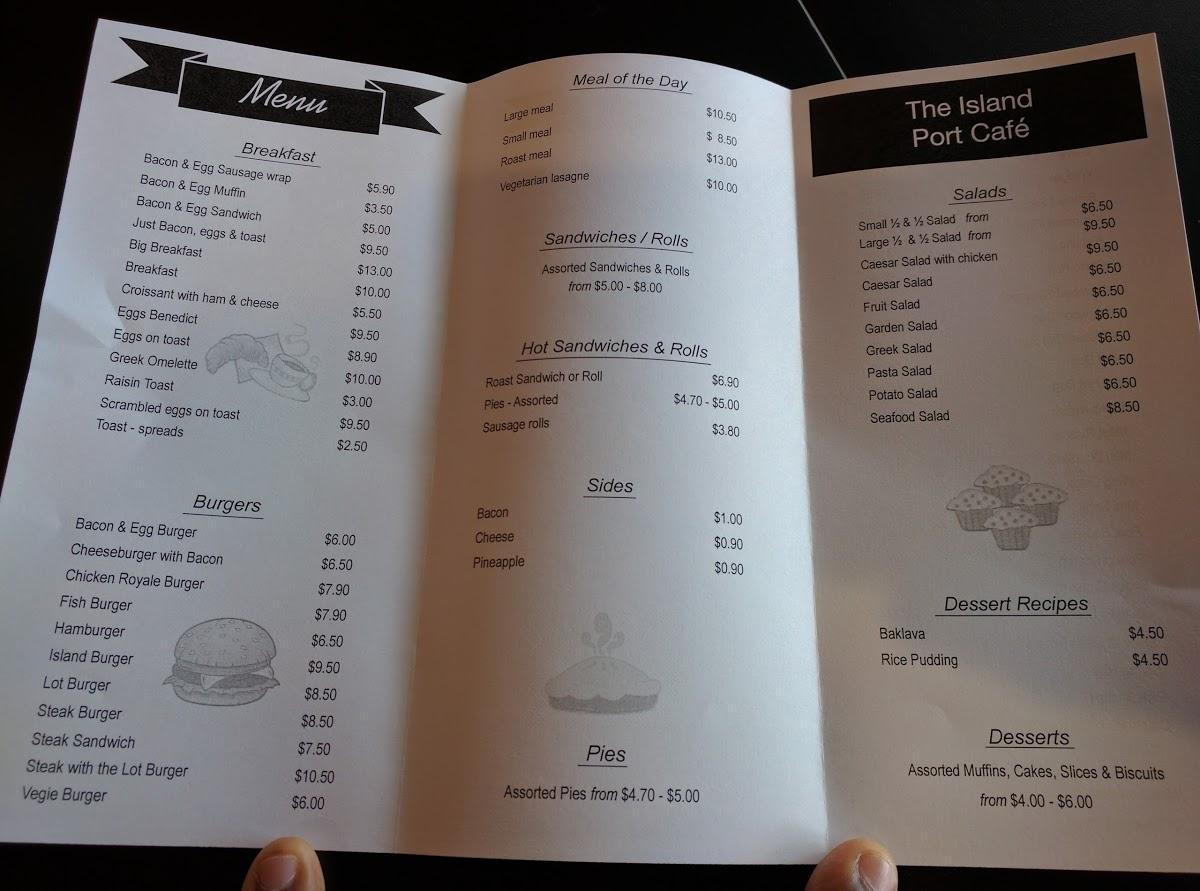 Menu at The Island Port Cafe, Port Of Brisbane