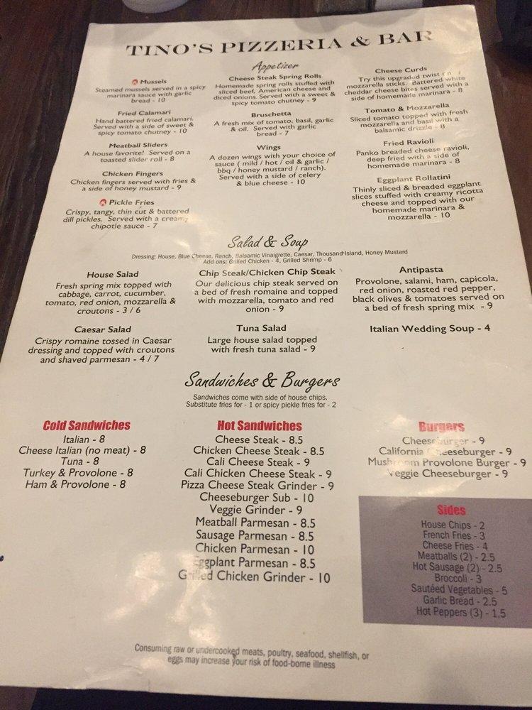 Menu at Tino's Pizzeria & Bar, Reading