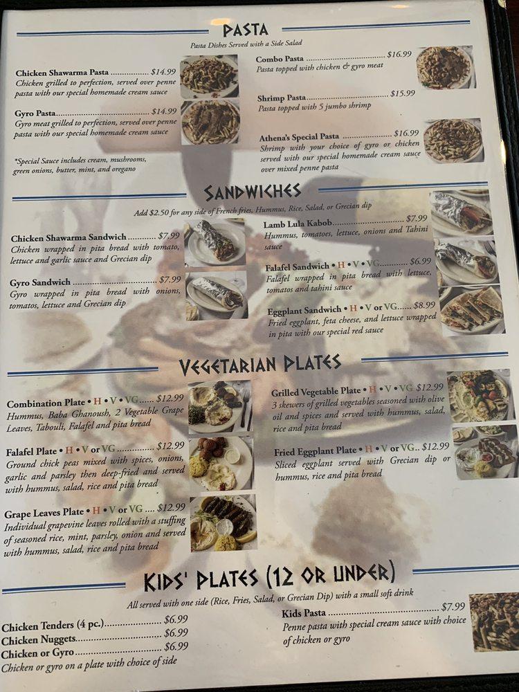 Menu at Athena Greek & Lebanese Grill restaurant, Shreveport