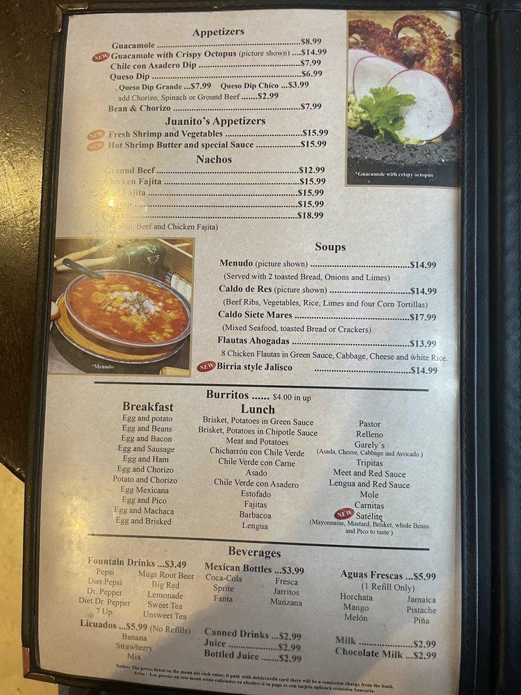 Menu at Garely's Mexican Restaurant Midland, Midland