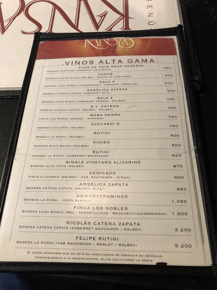 Carta del restaurante Kansas, Buenos Aires, Av. Libertador 4625
