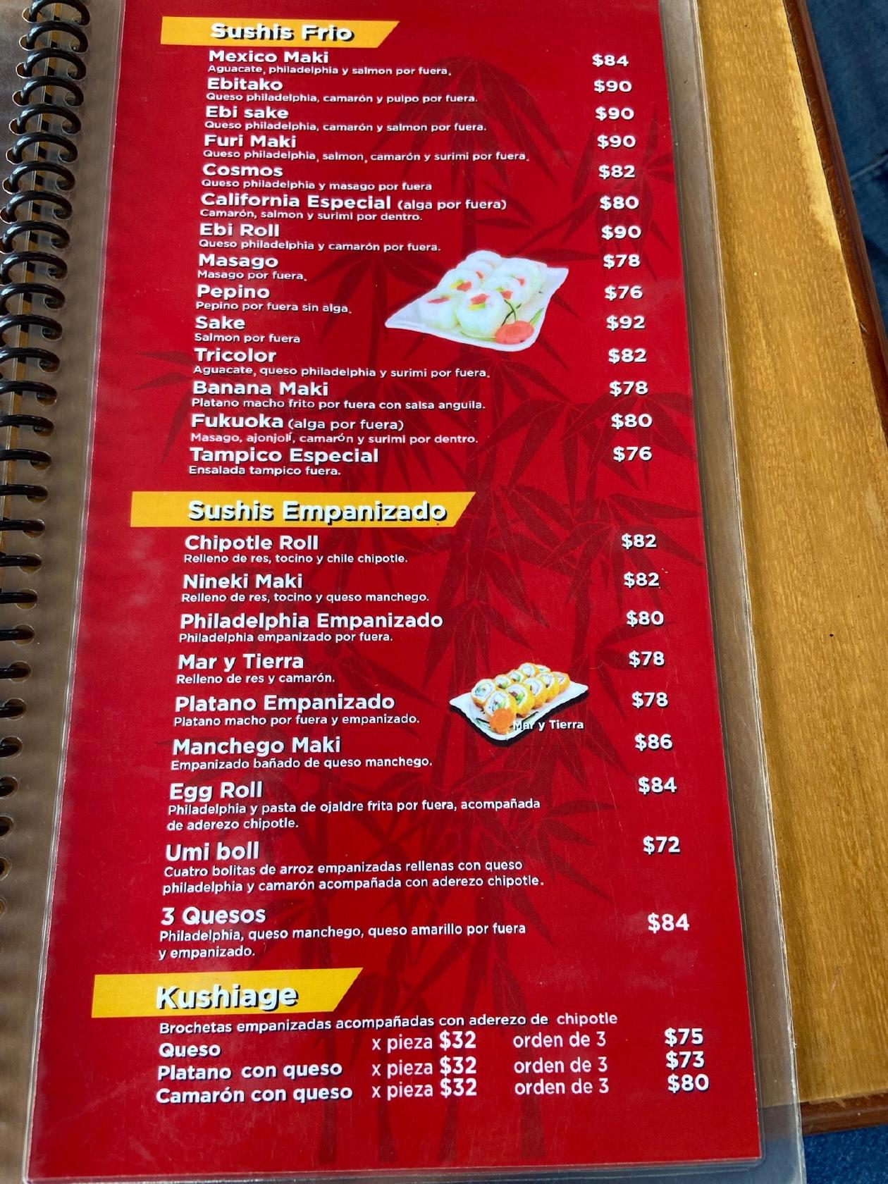 Carta del restaurante Nineki, Zapopan