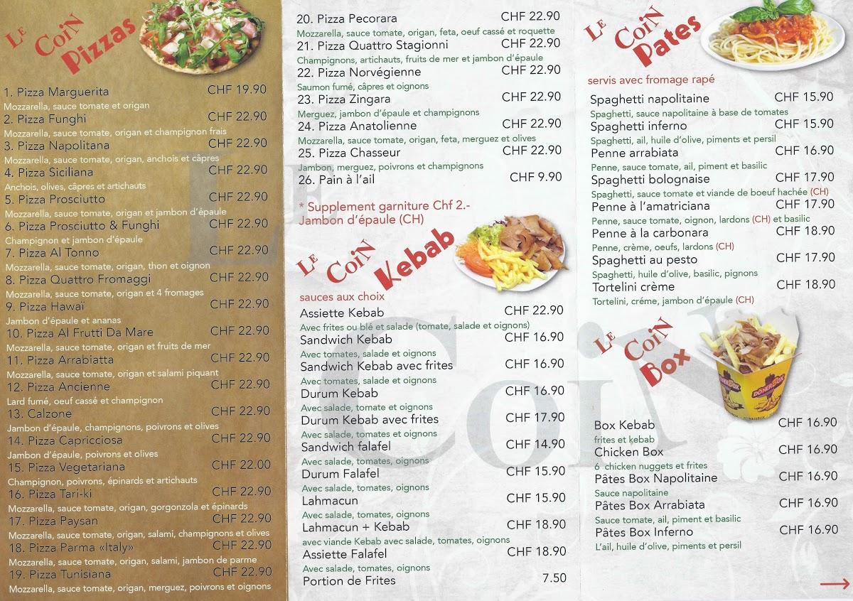 Menu at Restaurant Pizza / Kebab - Le Coin, Etoy