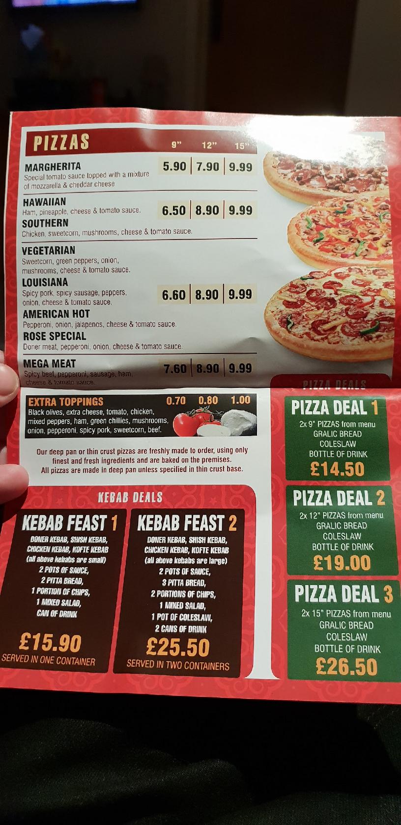 Menu at Rose Kebab House & Pizza Place restaurant, Frinton and Walton