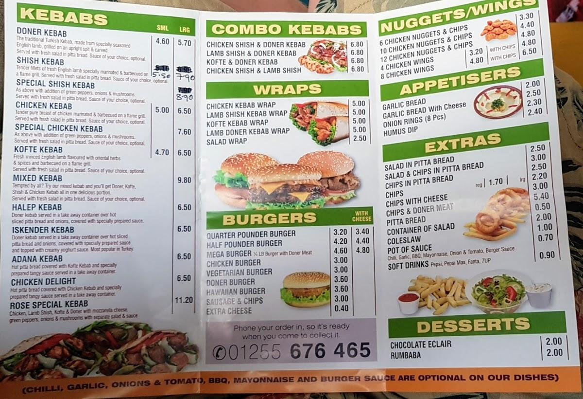 Menu at Rose Kebab House & Pizza Place restaurant, Frinton and Walton