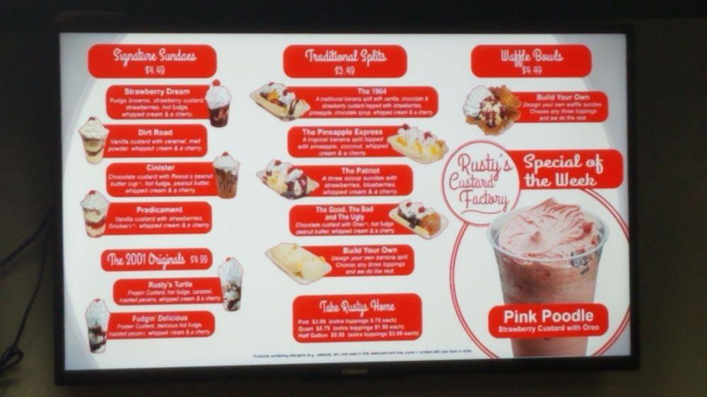 Menu at Rusty's Custard Factory desserts, Norman