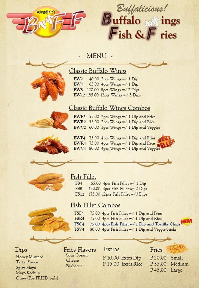 Menu at Buffalo Wings, Fish and Fries, Calamba